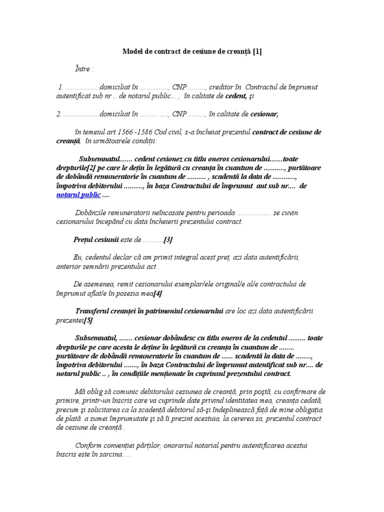 Model Contract Cesiune | PDF
