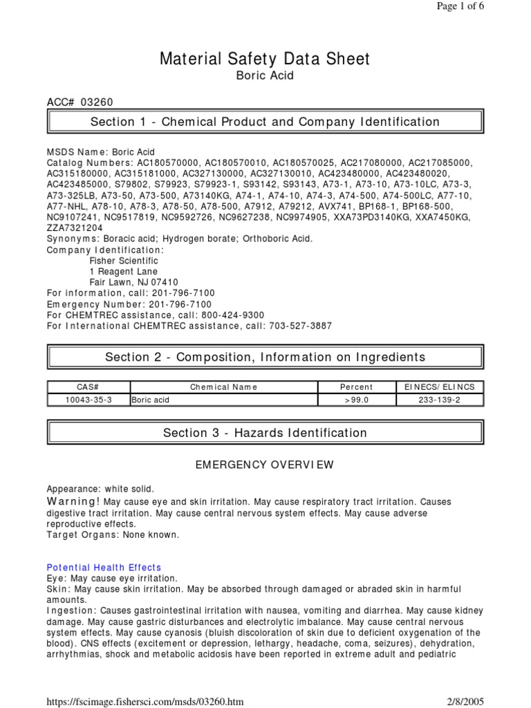 MSDS Boric Acid Powder | PDF | Personal Protective Equipment ...