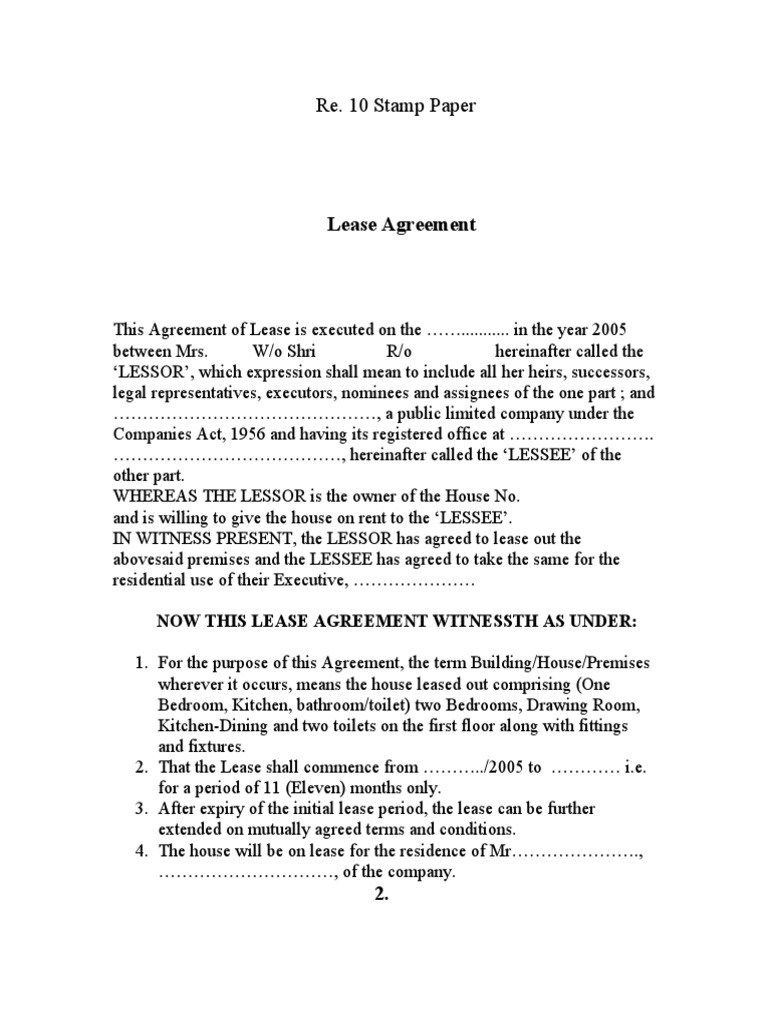 Lease Agreement: Re. 10 Stamp Paper | Download Free PDF | Real Property ...
