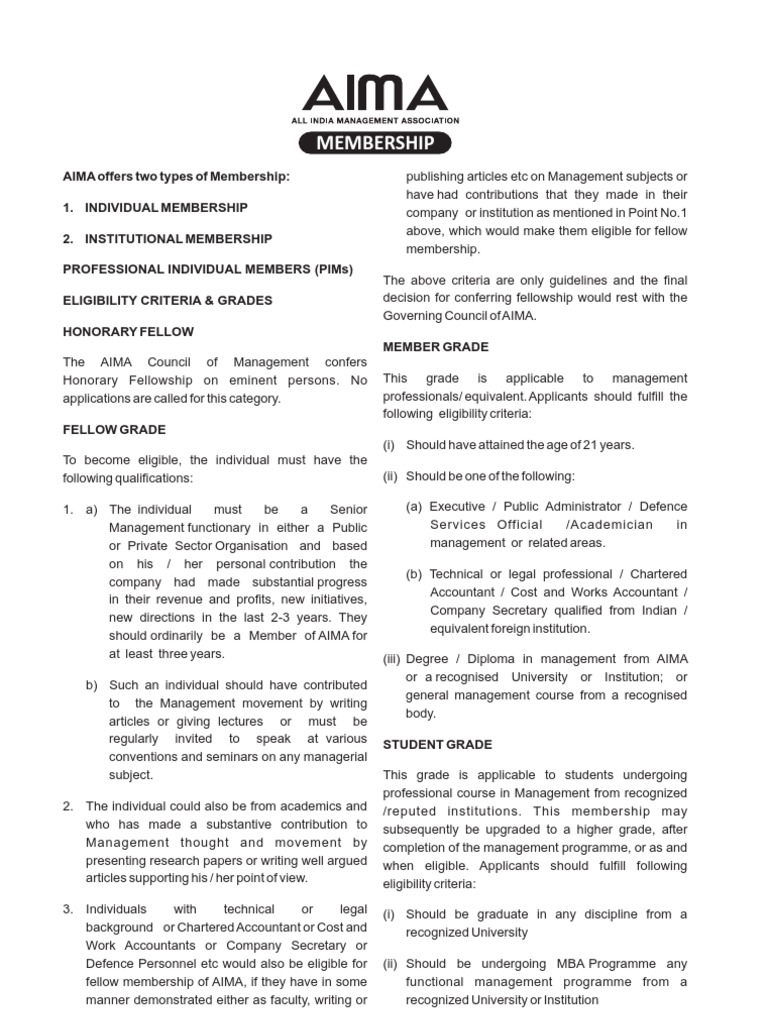 AIMA Membership Form | PDF | Fellow | Accountant