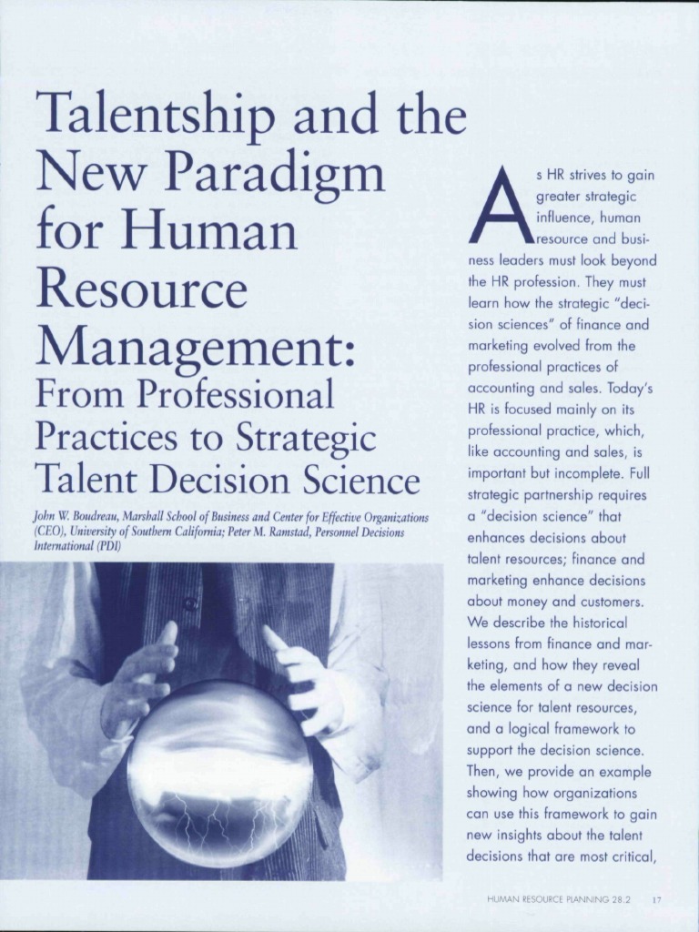 Talentship and The New Paradigm For Human Resource Management: From ...