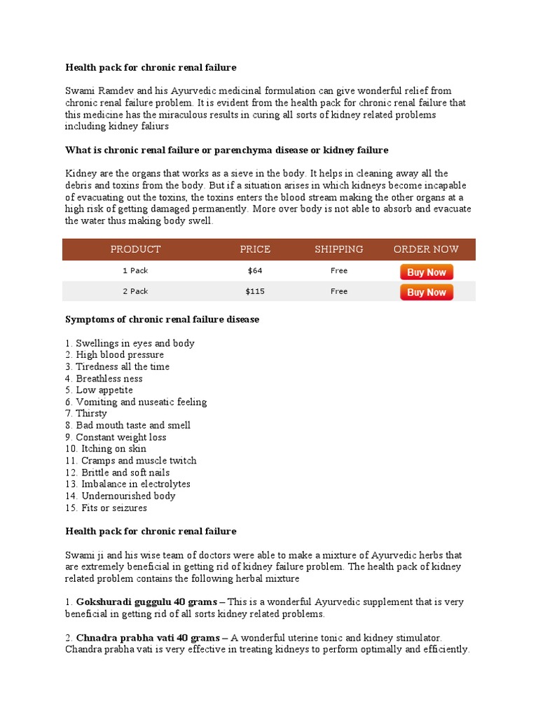 Health Pack For Chronic Renal Failure | PDF | Kidney | Chronic Kidney ...