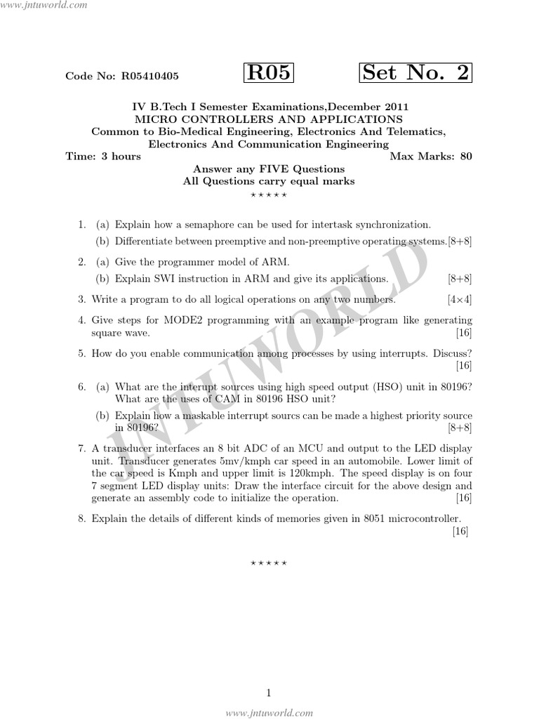 JNTU Microcontroller Exam Questions | PDF | Microcontroller | Arm Architecture
