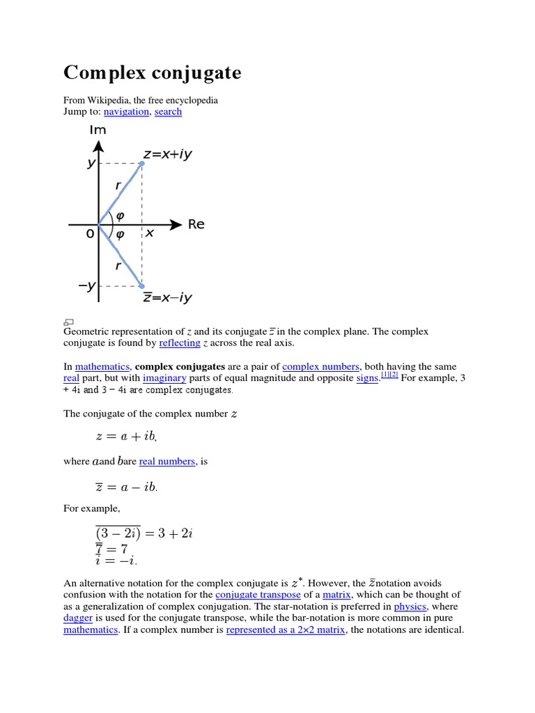 Complex Conjugate Complex Number Cartesian Coordinate System