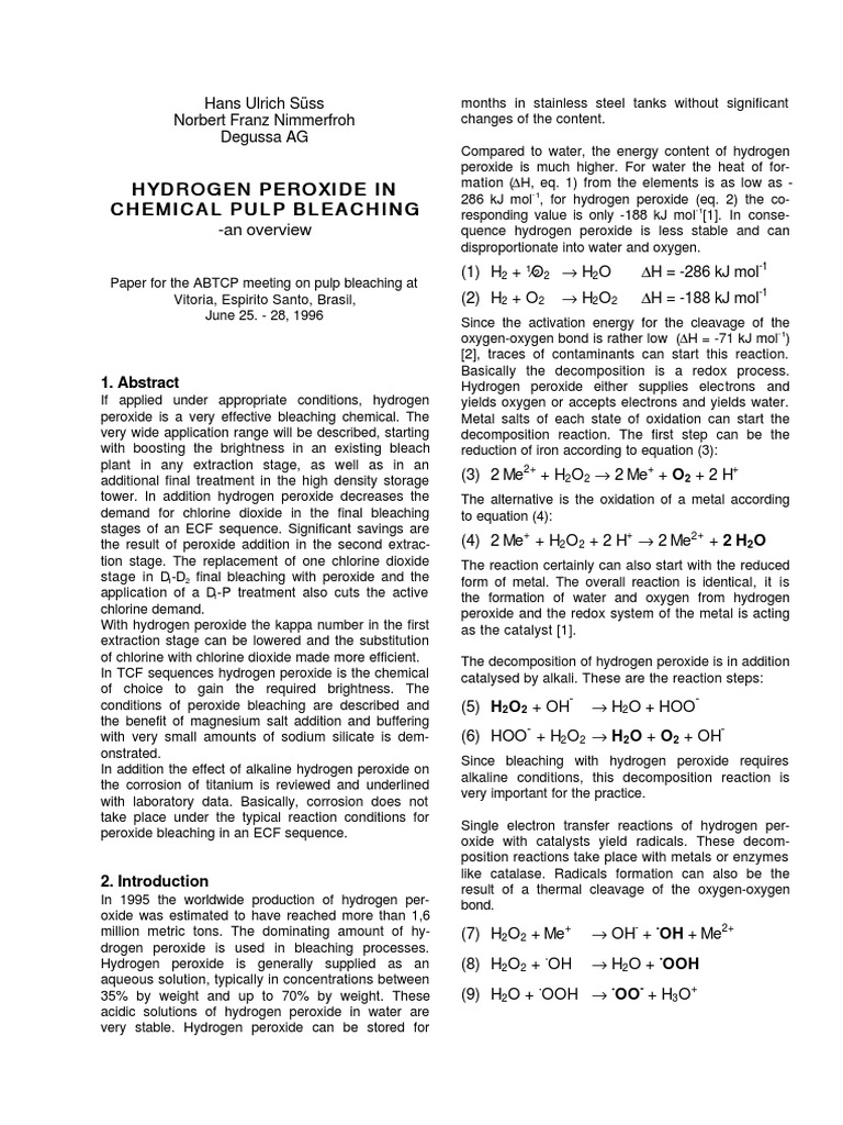 Hydrogen Peroxide | PDF | Pulp (Paper) | Peroxide