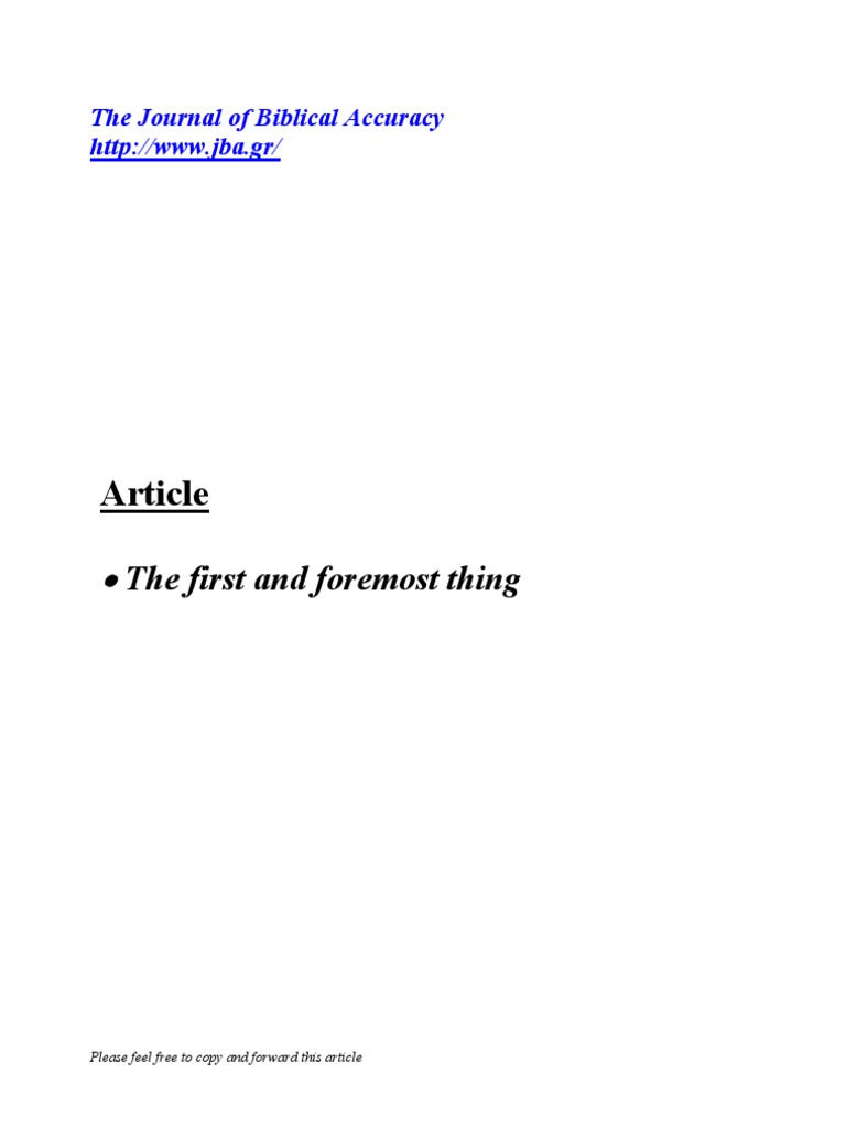 The First and Foremost Thing: To "Seek First The Kingdom of God and His ...