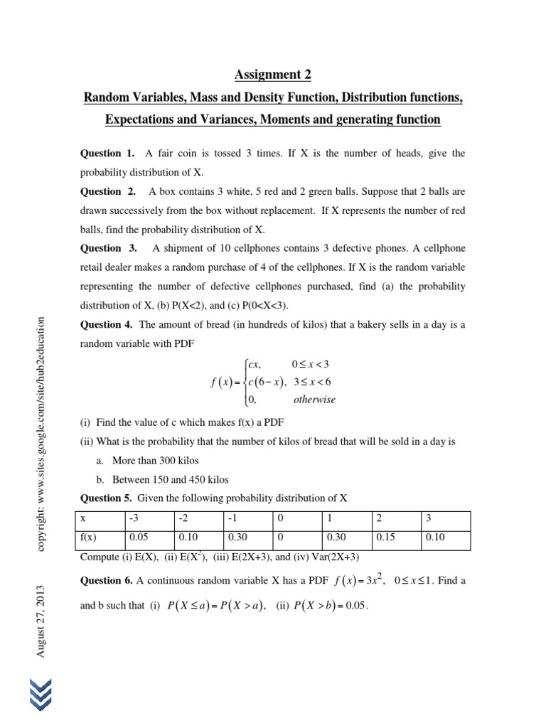 Probability Assignment 2 | PDF | Probability Density Function | Measure Theory