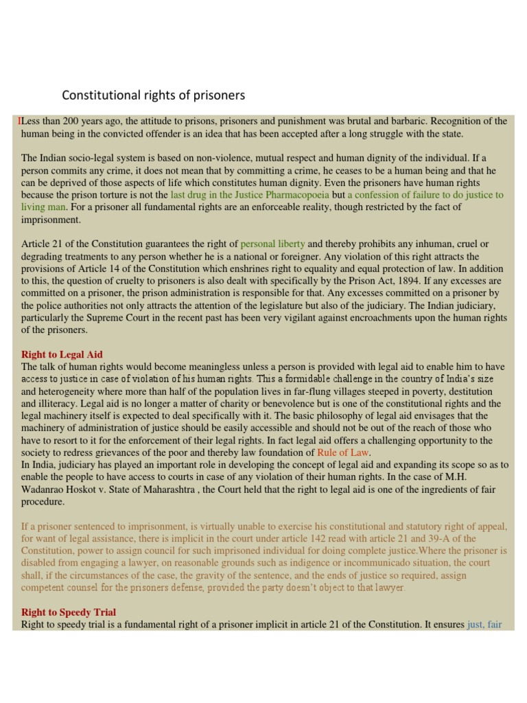 Constitutional Rights of Prisoners | PDF | Bail | Legal Aid