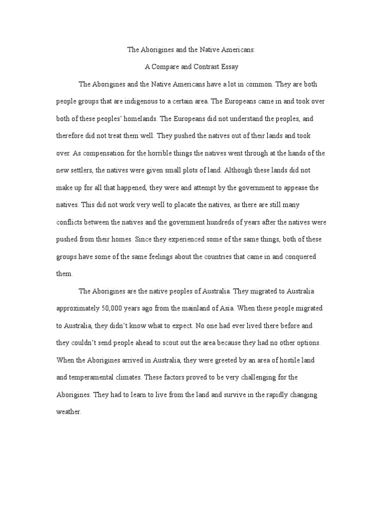 Aborigines and Native Americans - A Compare and Contrast Essay | PDF ...