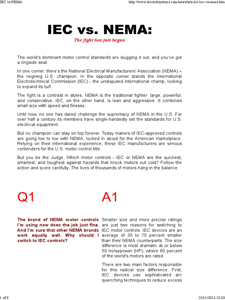 IEC vs NEMA | Relay | Electricity