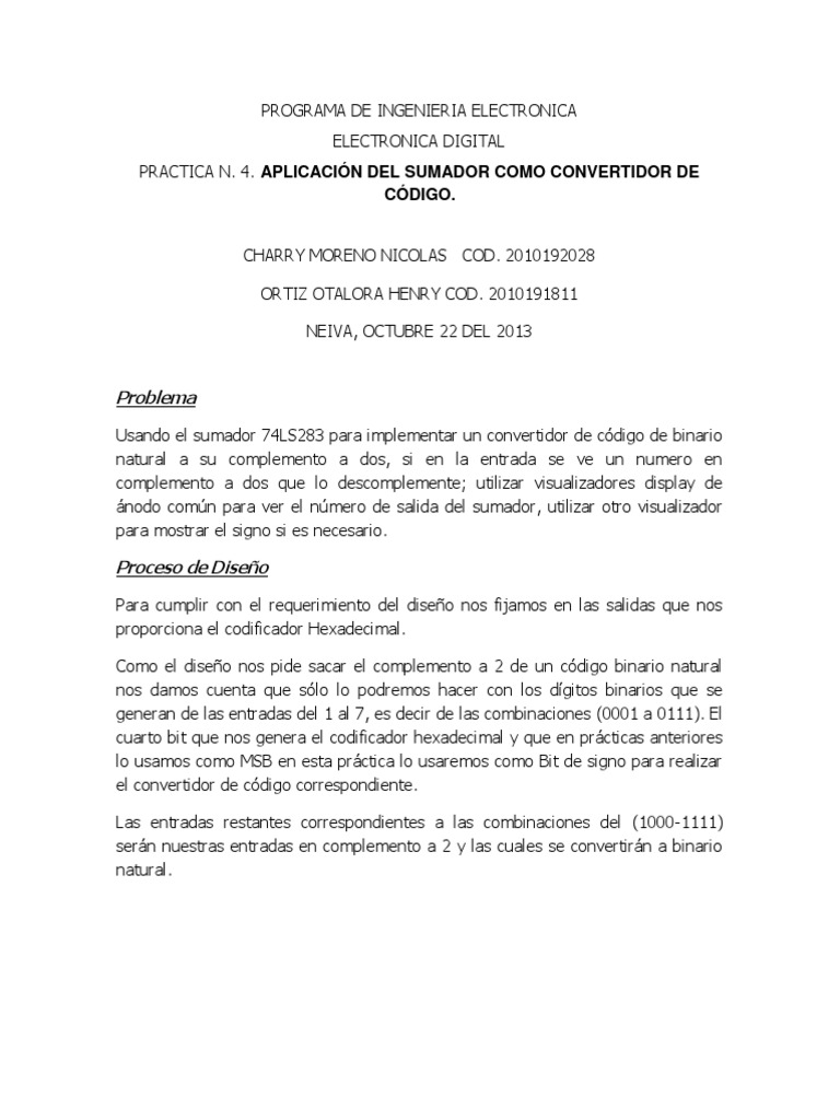 Sumador 74LS283 como Convertidor | PDF | Poco | Decimal
