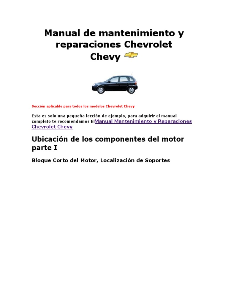 Manual de Mantenimiento y Reparaciones Chevrolet Chevy | PDF | Pistón ...