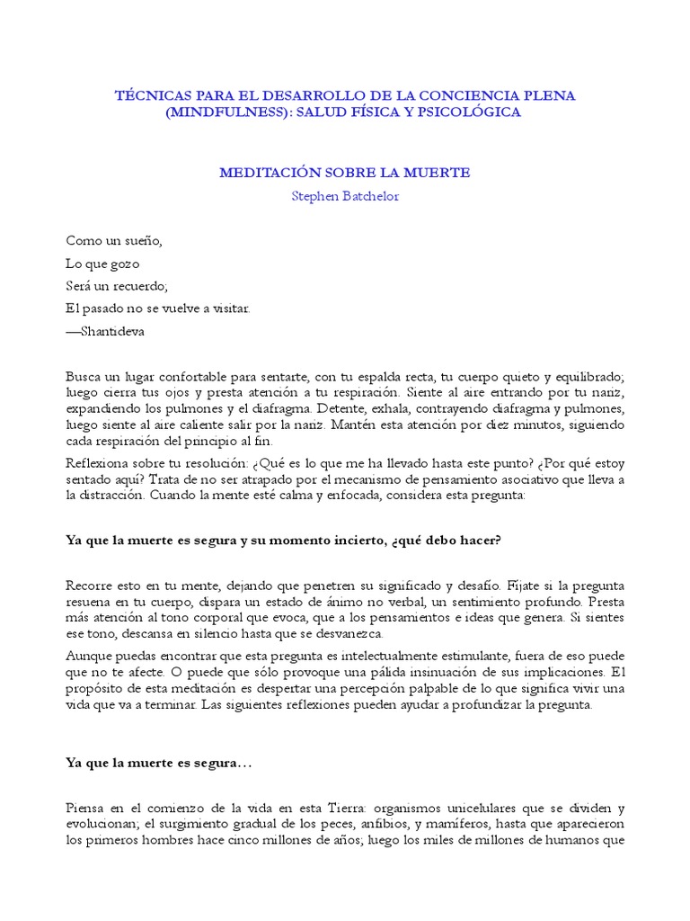 Meditacion Sobre La Muerte Stephen Batchelor | PDF | Meditación | Metafísica de la mente