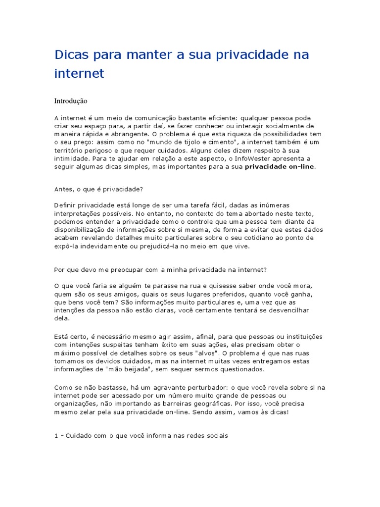 Dicas para Manter A Sua Privacidade Na Internet | PDF | E-mail | Internet