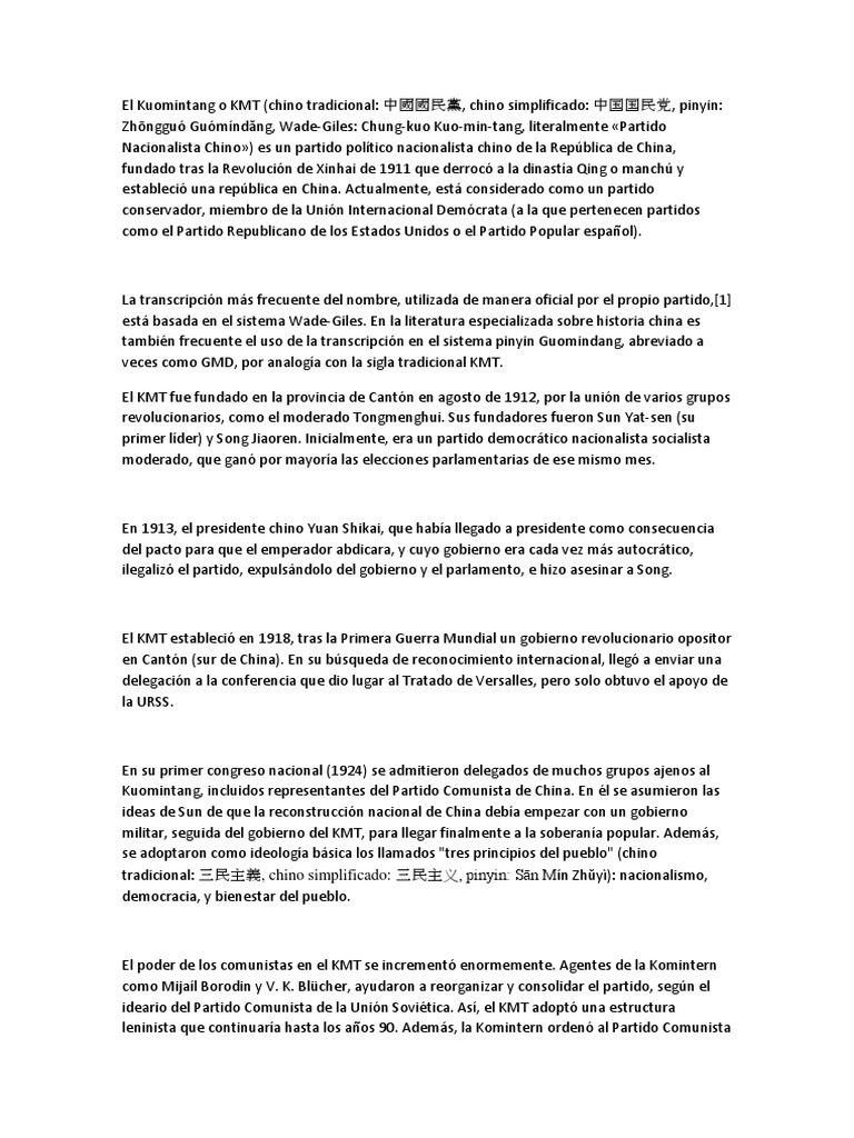 El Partido Nacionalista | PDF | Kuomintang | Formas de gobierno
