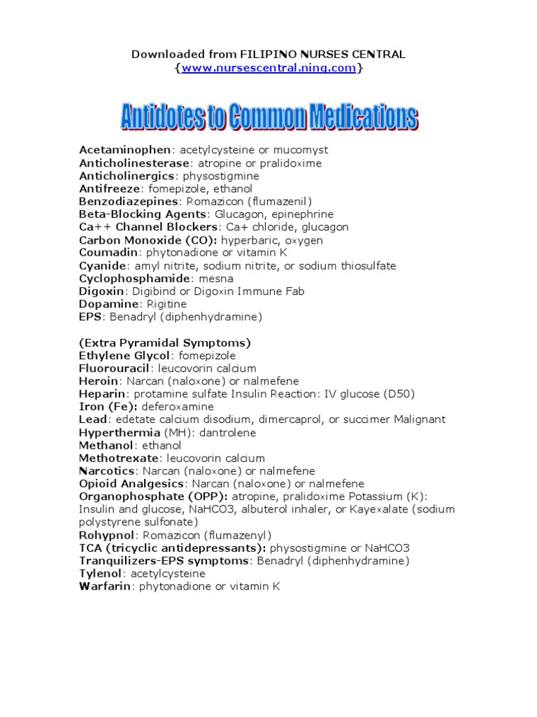 Antidotes to Common Medications