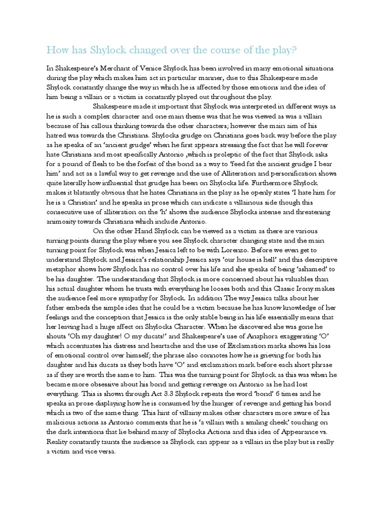 How Has Shylock Changed Over The Course of The Play | PDF | Shylock