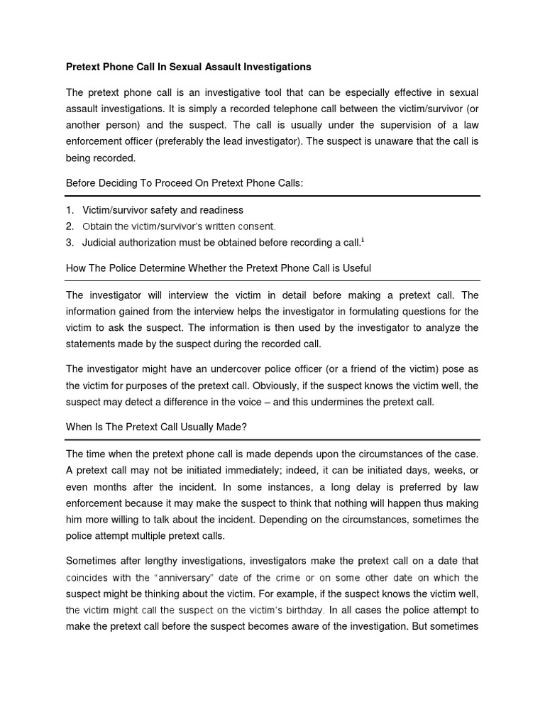 Pretext Phone Call | Download Free PDF | Victimology | Sexual Assault