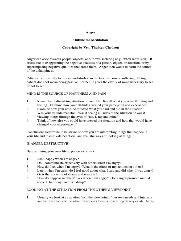 Anger-outline for Meditation | Anger | Attitude (Psychology)
