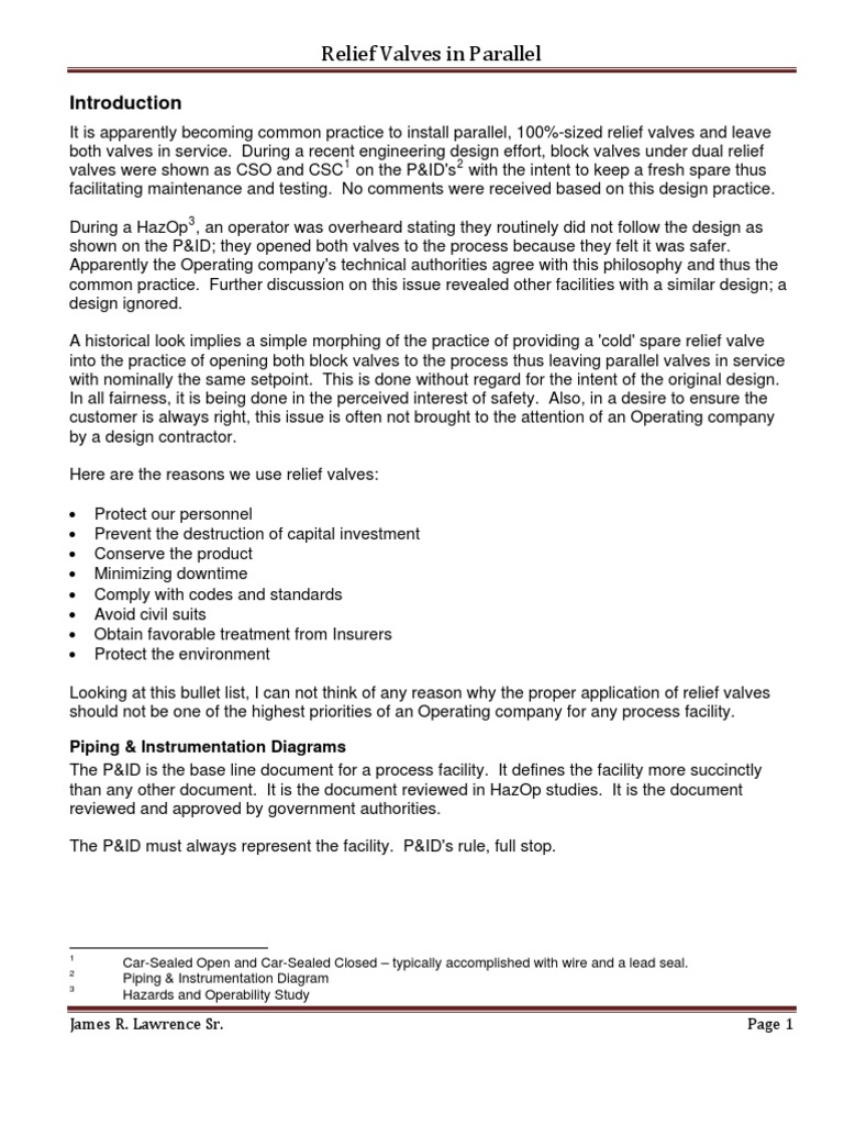 Relief Valves in Parallel | PDF | Valve | Engineering