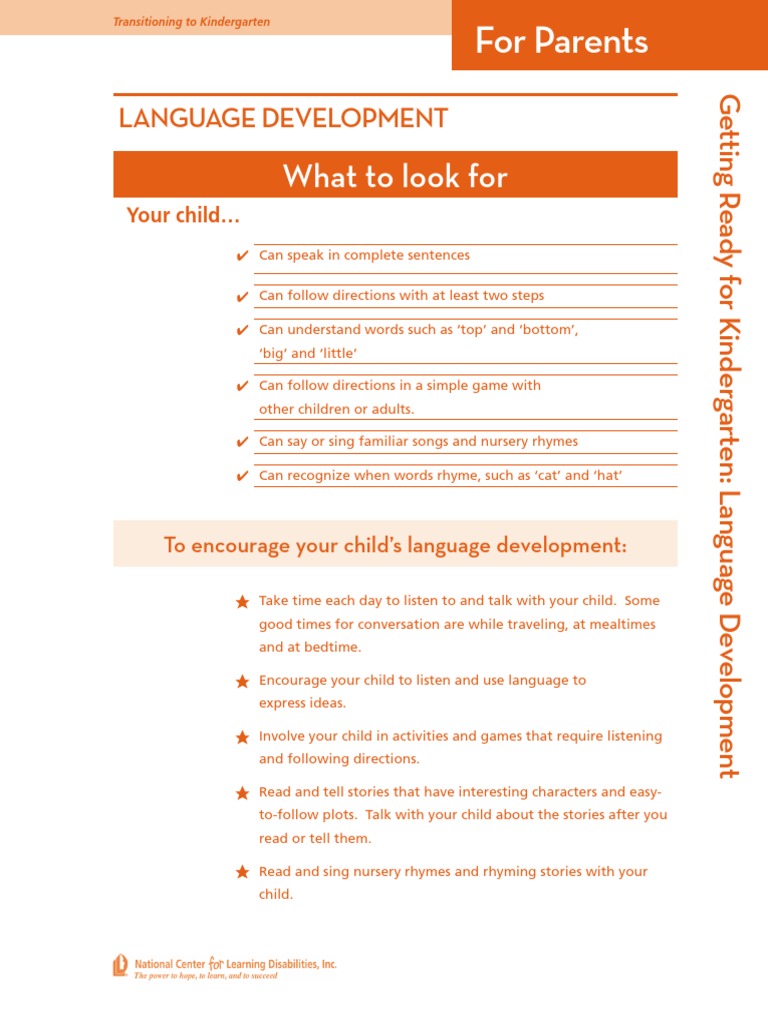 Kindergarten Readiness Guide for Parents | PDF | Language Development ...