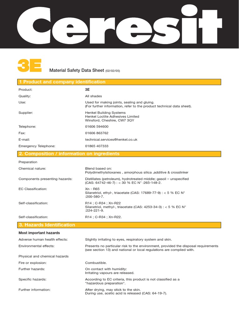 3E Product Material Safety Data | PDF | Solubility | Firefighting