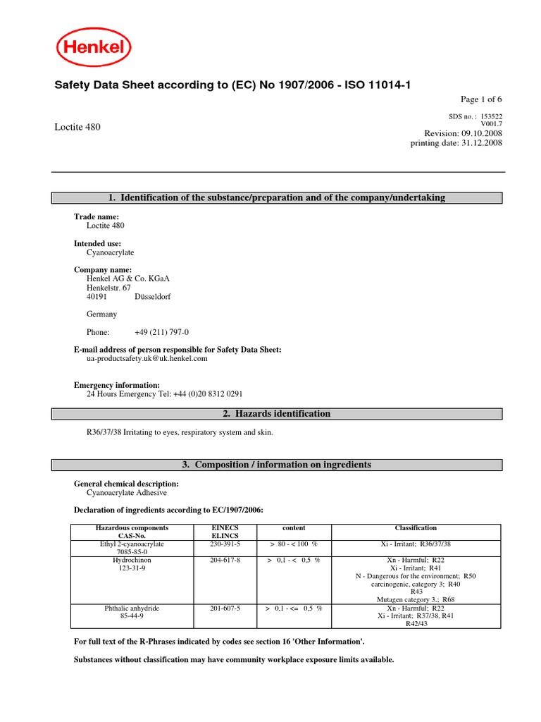 480 MSDS | Download Free PDF | Toxicity | Chemical Substances