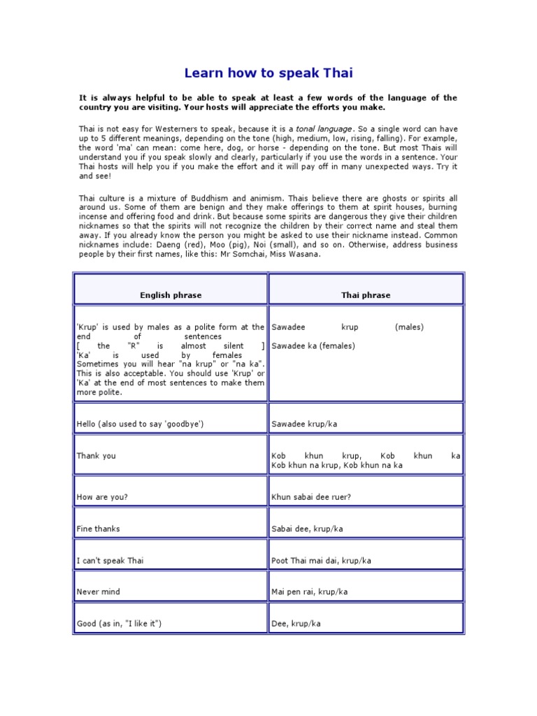 Learn How To Speak Thai | PDF | Thai Language | Southeast Asia