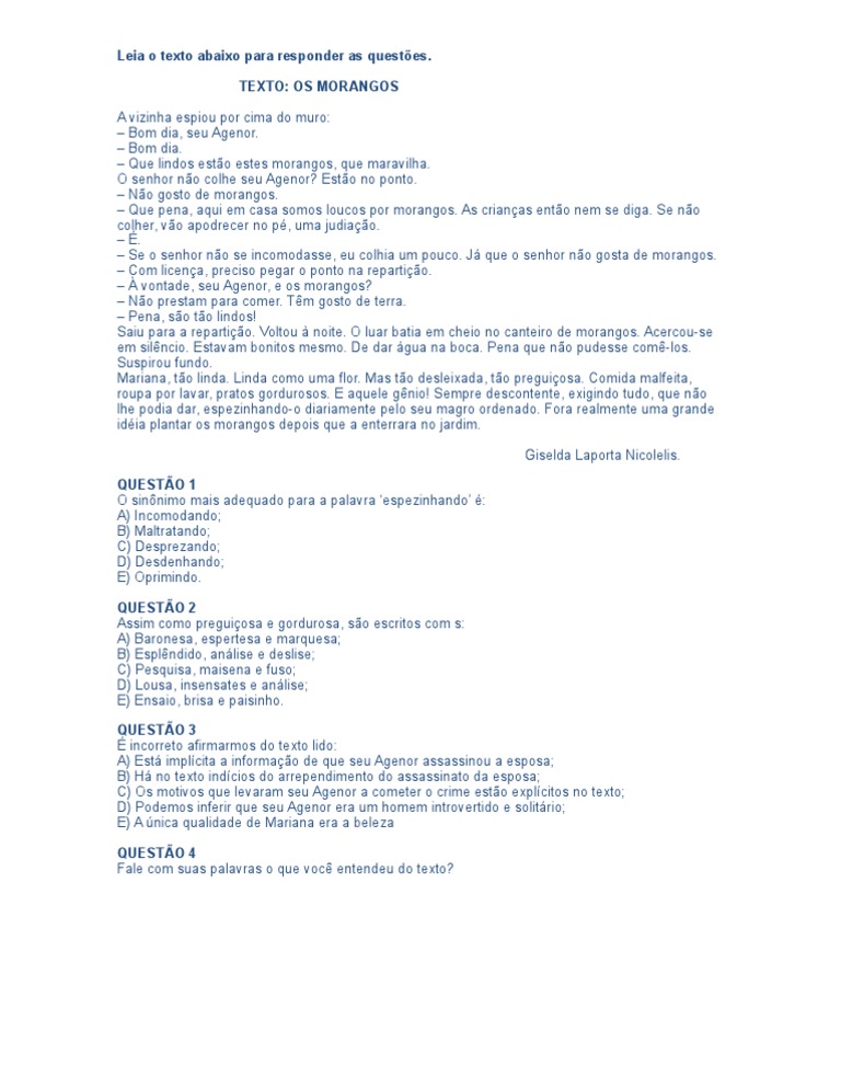 Leia o Texto Abaixo para Responder As Questões | PDF