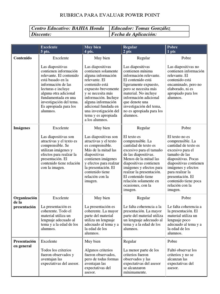 Rúbrica de Evaluación para PowerPoint | PDF | Imagen | Cognición