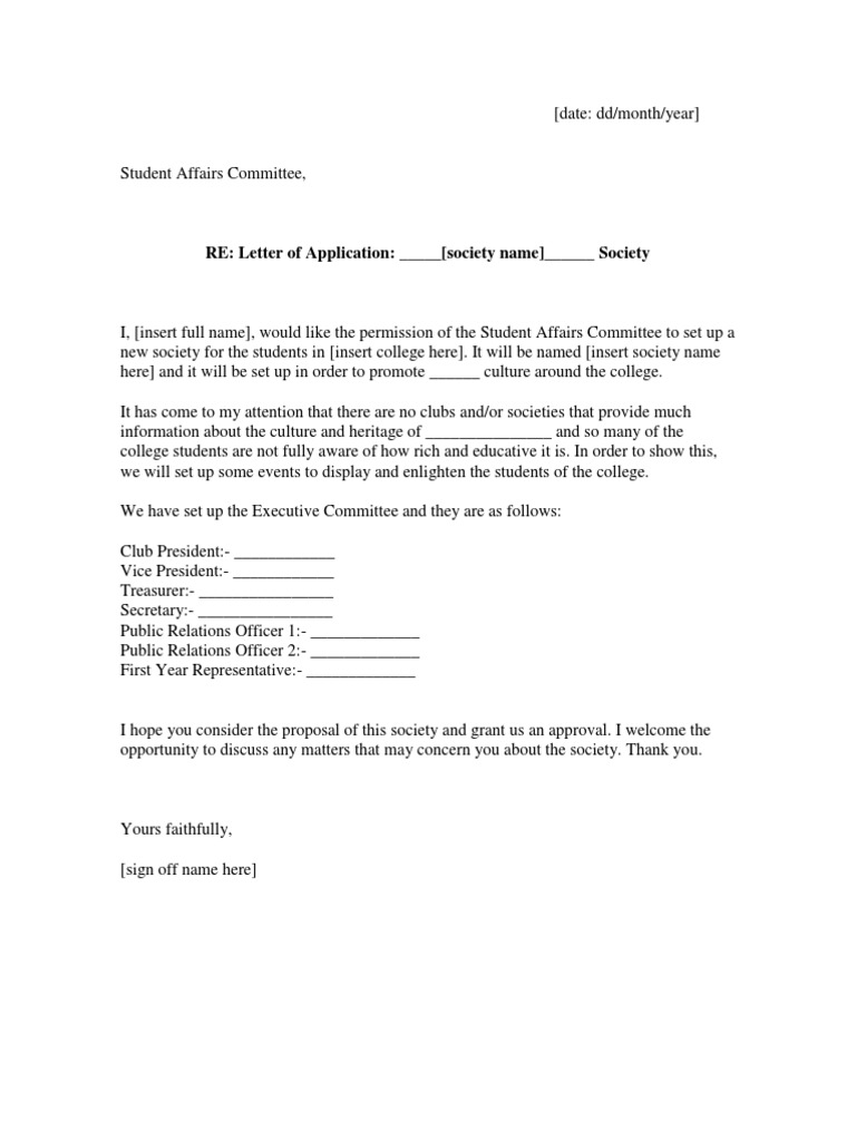 Society Letter of Application | PDF
