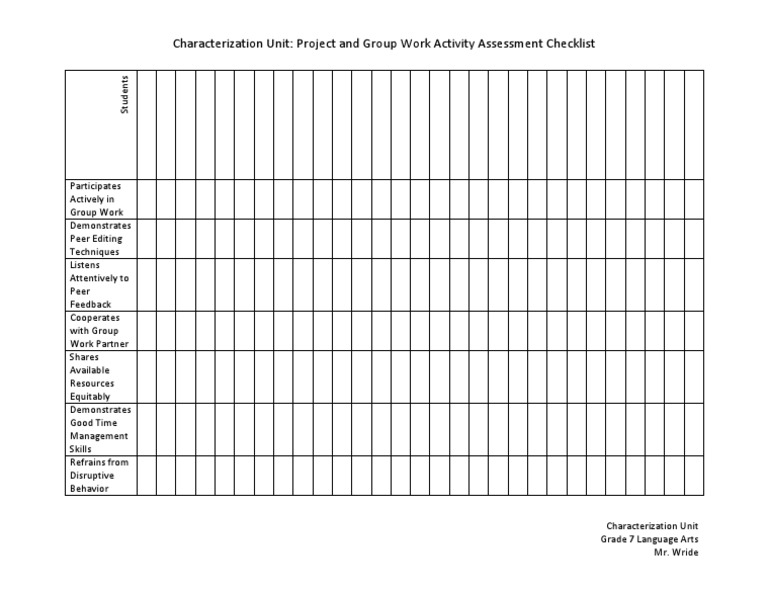 Characterization Project and Group Work Activity Assessment Checklist | PDF
