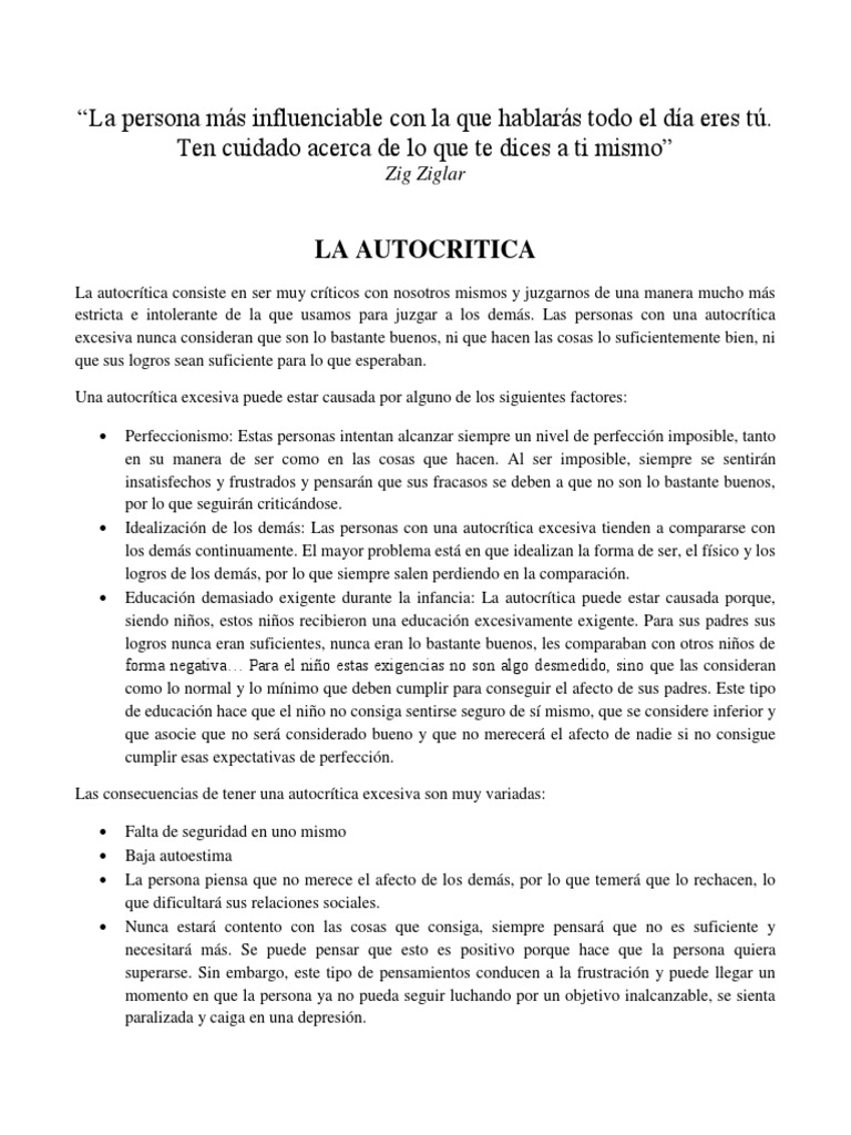 Superando la Autocrítica | PDF | Autoestima | Conceptos psicologicos