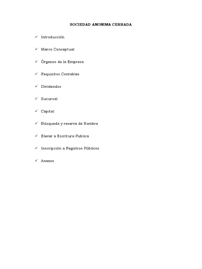Características de la Sociedad Anónima Cerrada | PDF | Sociedad de ...