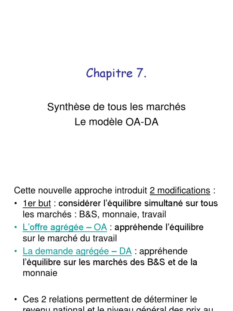 Macro Chap 7 - Le Modèle OA-DA | PDF | Inflation | Offre et demande