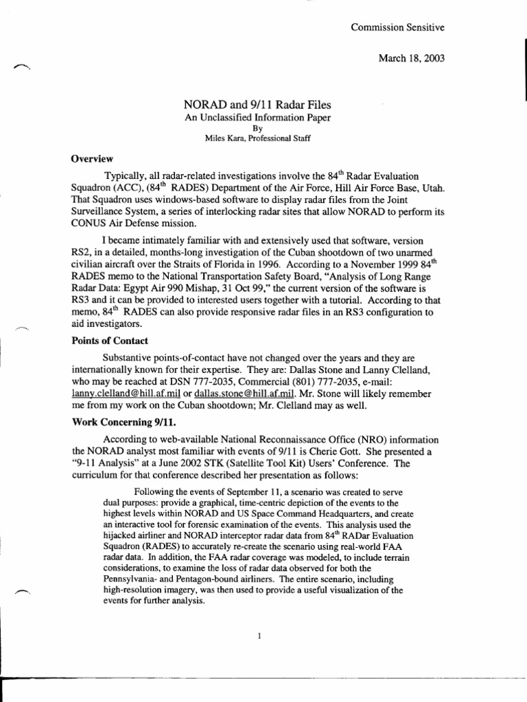 T8 B16 Misc Work Papers FDR - 3-18-03 Norad and 9-11 Radar Files by ...
