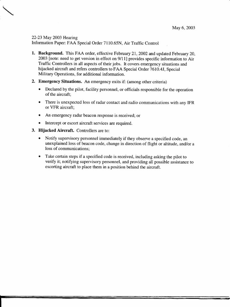 T8 B19 HQ FAA 2 of 3 FDR - May 22-23 2003 Hearing - Info Paper - FAA Special Order 7110-65N Air ...