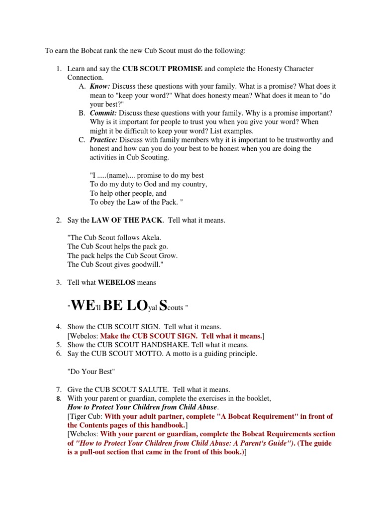 Bobcat Rank Requirements for Cub Scouts | PDF | Self-Improvement