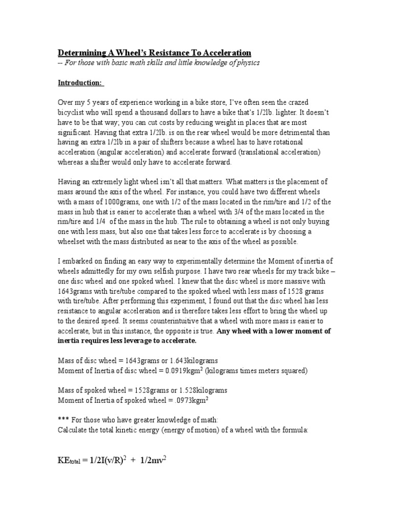 Determining A Bike Wheel's Moment of Inertia (Resistance To ...
