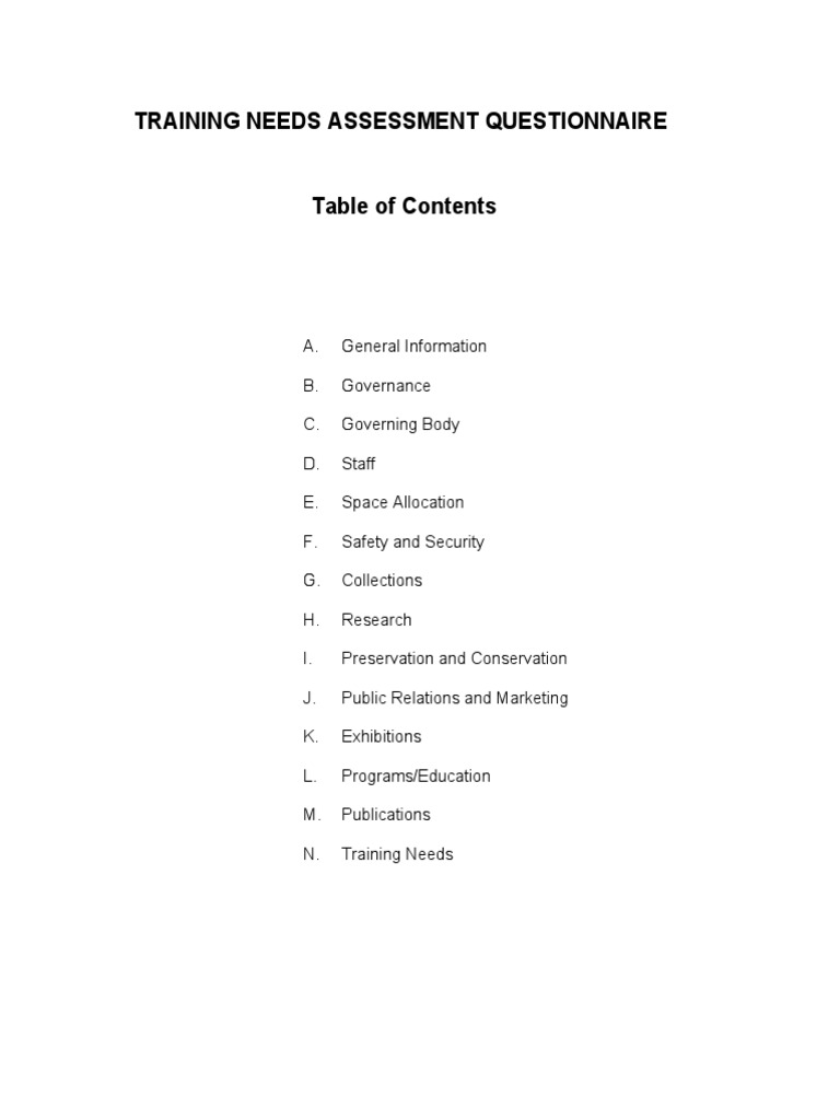 Training Needs Assessment Questionnaire | PDF | Cultural Heritage | Conservation And Restoration