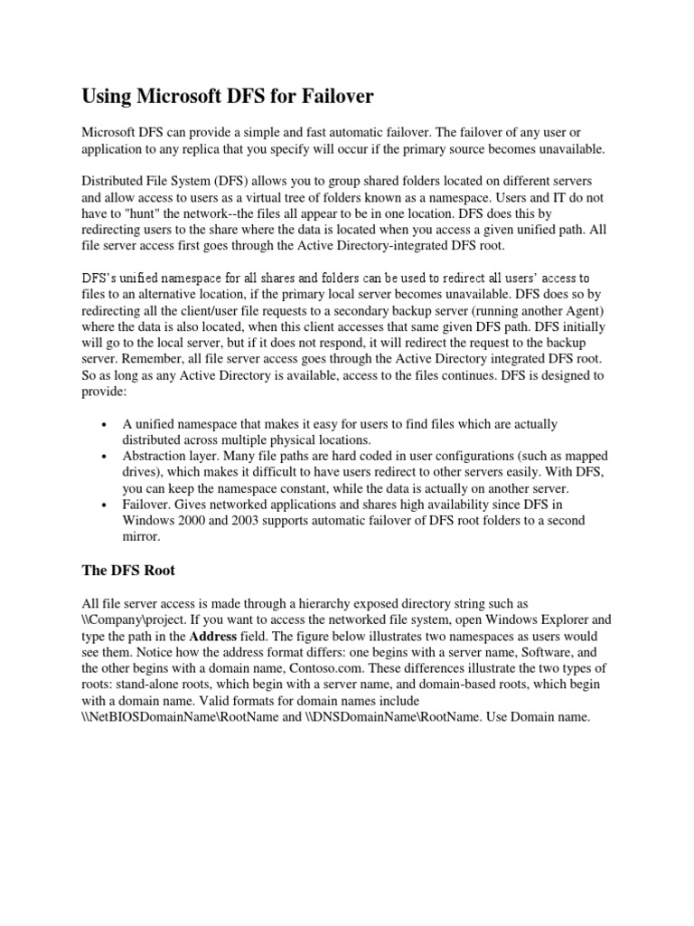 Using Microsoft DFS For Failover | PDF | Active Directory | Windows 2000