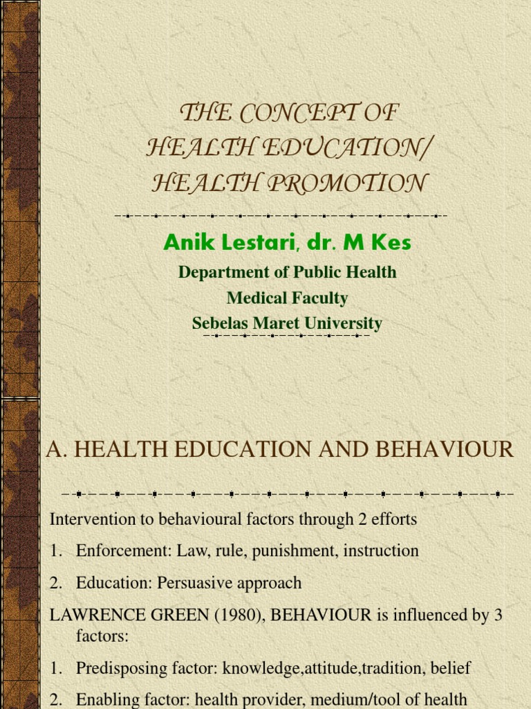 The Concept of Health Education and Promotion | PDF