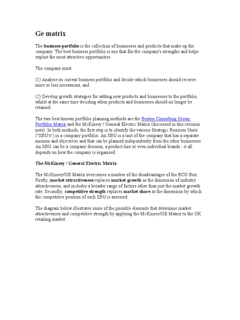 Ge Matrix: Boston Consulting Group Portfolio Matrix | PDF | Portfolio ...