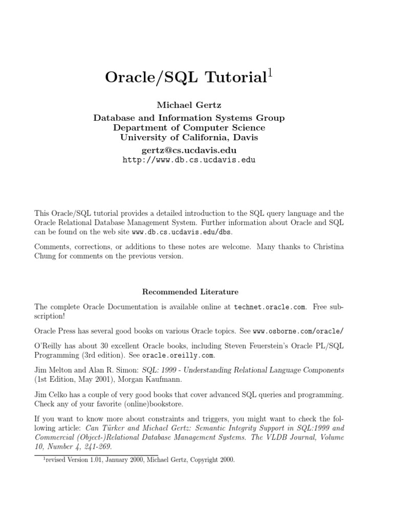 Oracle Tutorial | PDF | Relational Database | Table (Database)