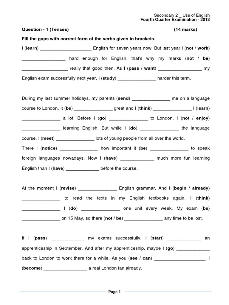 Grammar Test For Upper Intermediate Level Students English Language