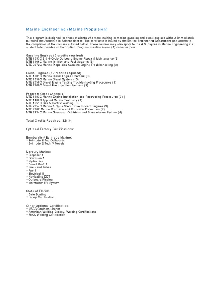 Marine Propulsion Engineering Certificate | PDF