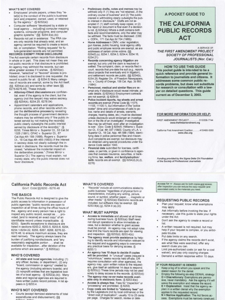 The California Public Records ACT: A Pocket Guide TO | PDF | Government ...