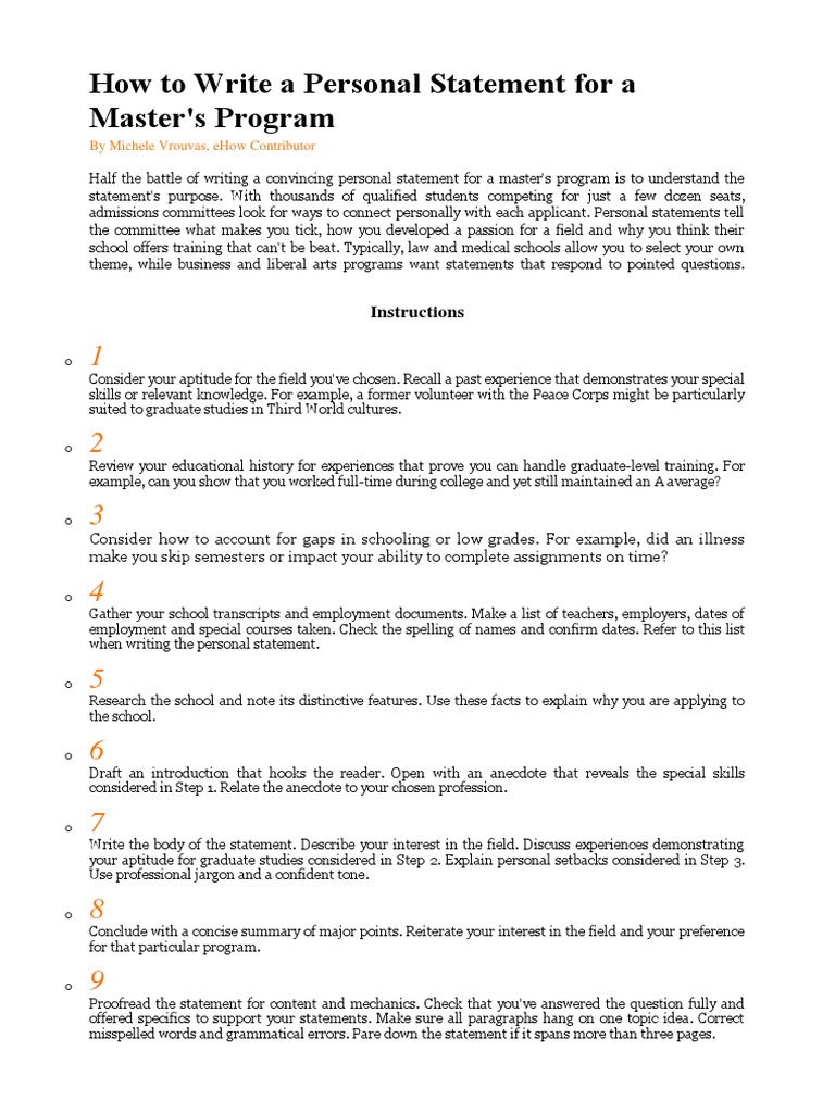How To Write A Personal Statement For A Master | PDF | Graduate School ...
