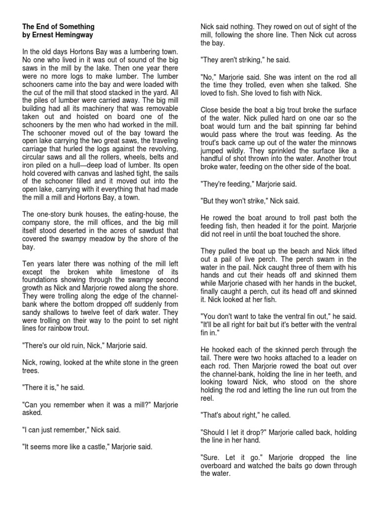 The End of Something by Ernest Hemingway | PDF | Nature