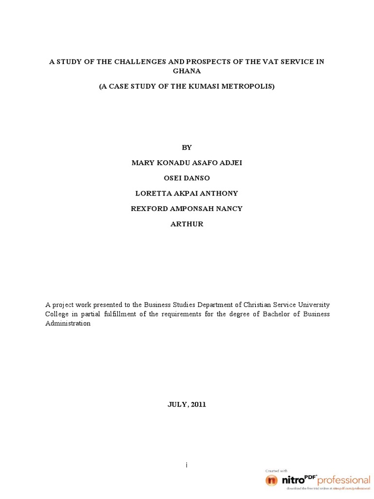 A Study of The Challenges and Prospects of The Vat Service in Ghana (A ...